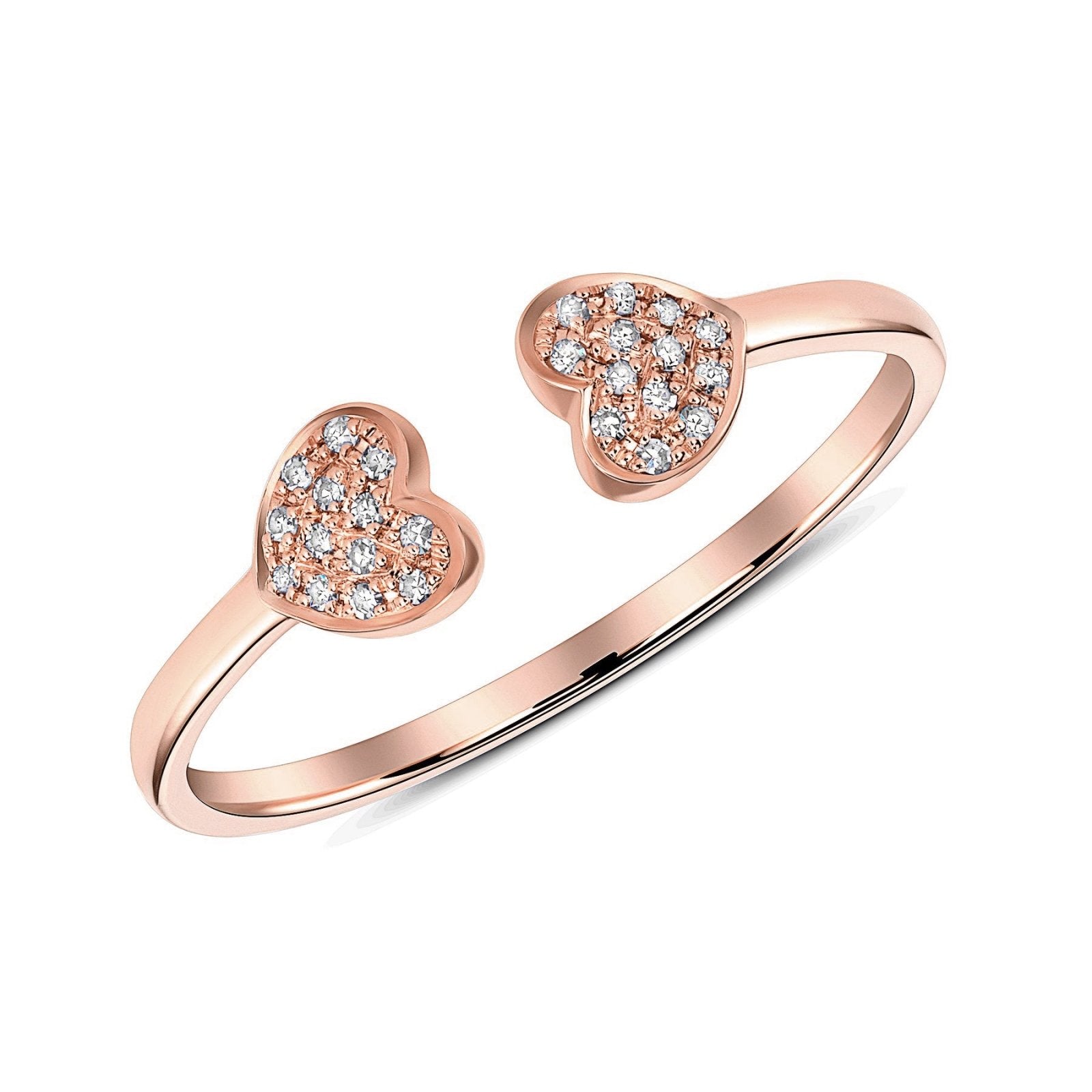 Double-Heart Diamond Studded Open Ring | Ele Keats Jewelry